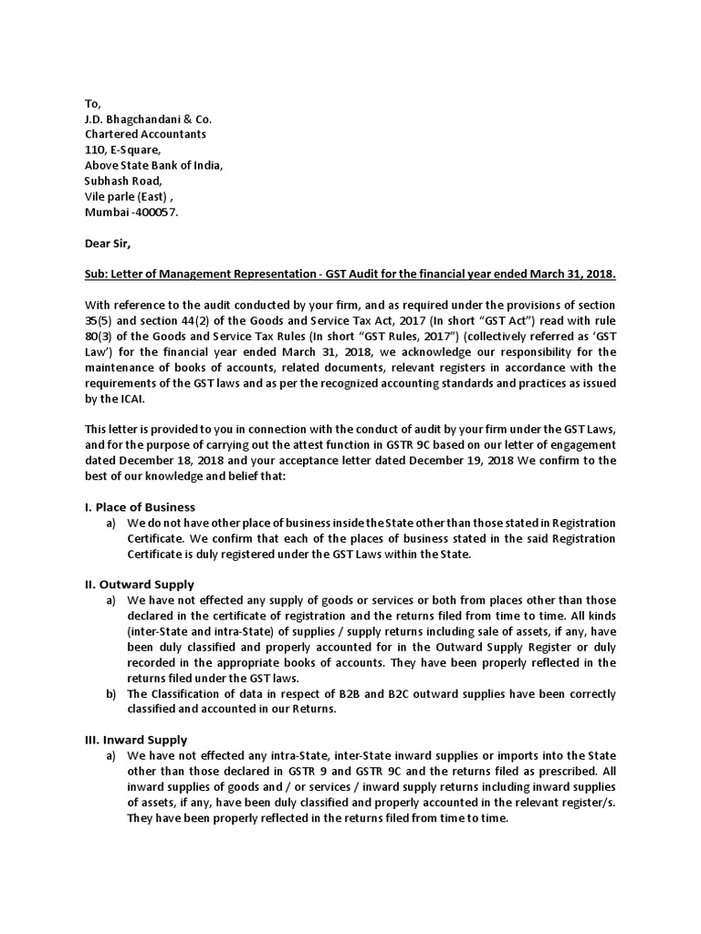 GST Audit Management Representation | PDF | Invoice | Debits And Credits