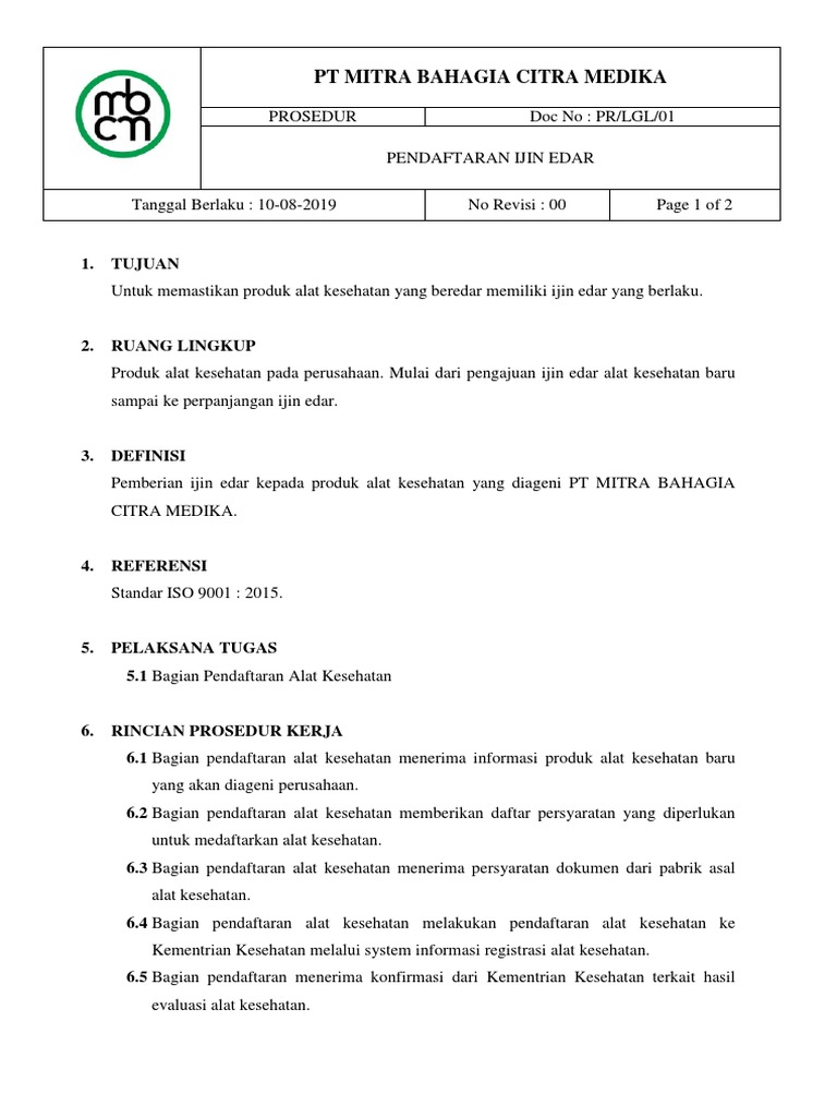 SOP Pendaftaran Ijin Edar | PDF