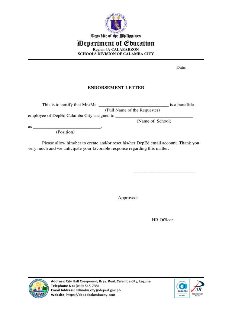Sample DepEd Email Endorsement Letter | PDF
