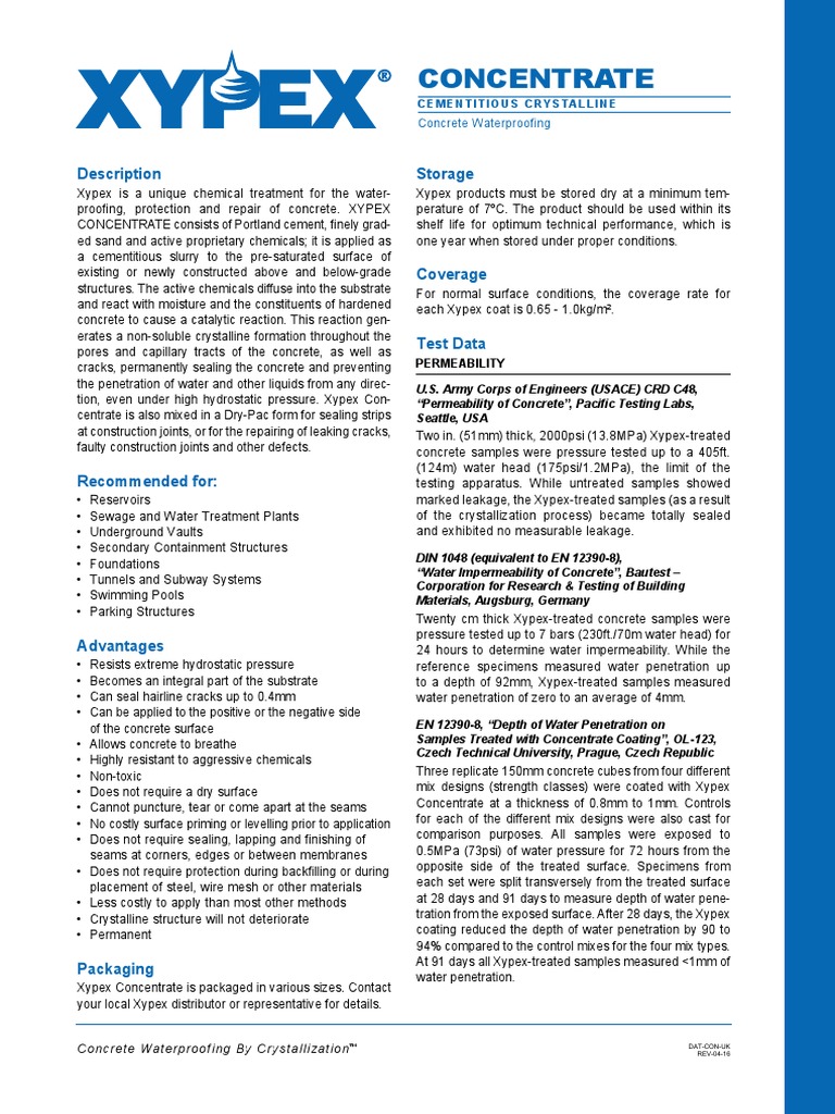 Xypex Concentrate EN | PDF | Corrosion | Concrete