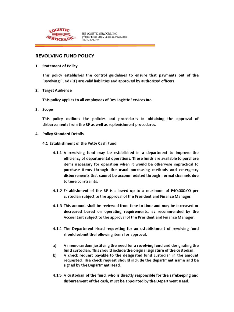 Revolving Fund Policy Overview | PDF | Receipt | Payments