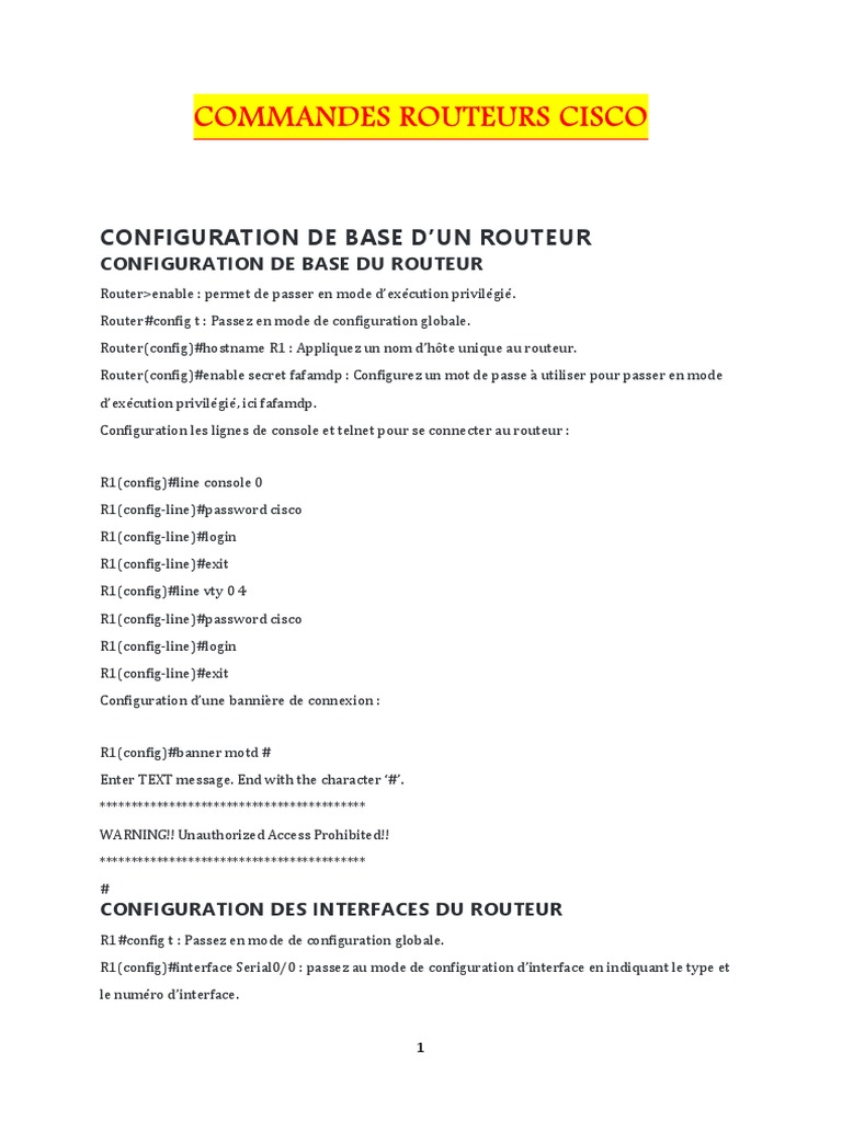 Commandes Routeurs Cisco | PDF | Adresse IP | Routage