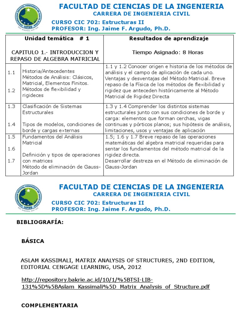 Métodos de Análisis Estructural en Ingeniería | PDF | Matriz ...