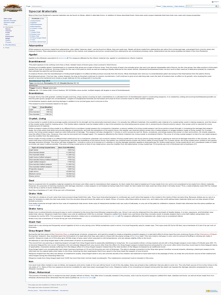 Special Materials - Dark Sun Pathfinder | PDF | Steel | Metals