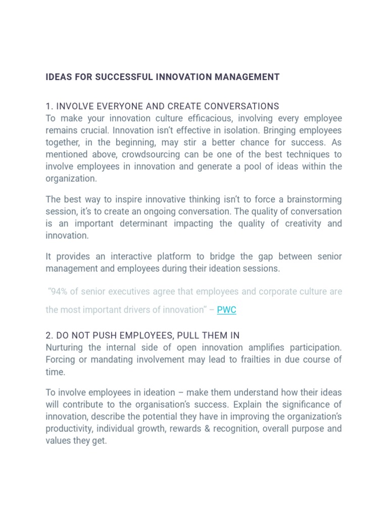 Ideas For Successful Innovation Management | PDF | Innovation ...