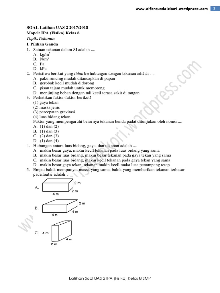 Soal Latihan Uas 2 Ipa Fisika Kelas 8 SMP PDF | PDF | Seni