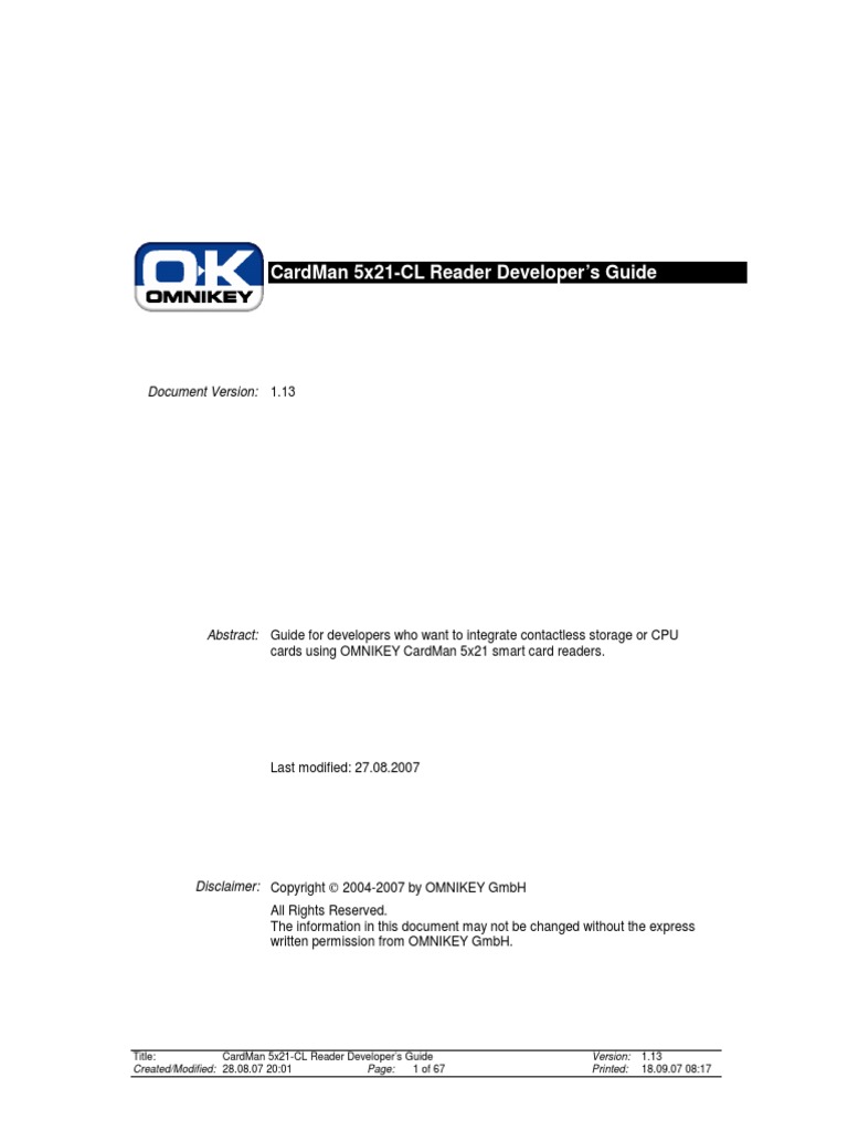CardMan 5x21-CL Reader Developers Guide V1 - 13 | PDF | Device Driver ...