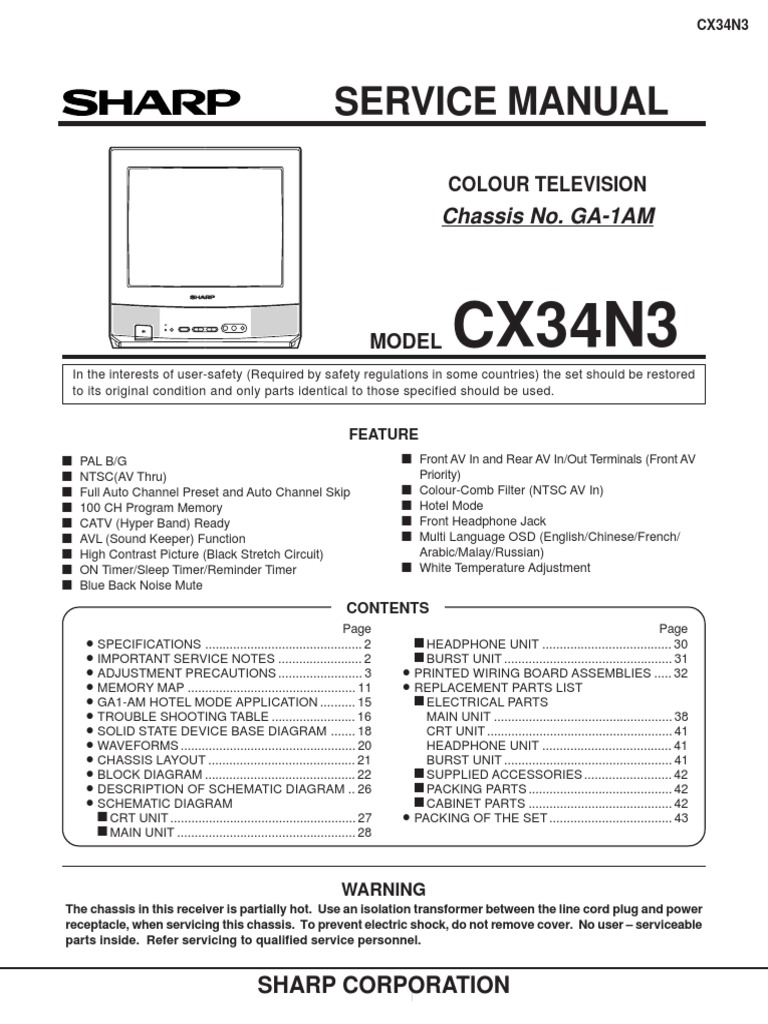 Sharp Ga1am Chassis cx34n3 PDF | PDF | Vacuum Tube | High Voltage