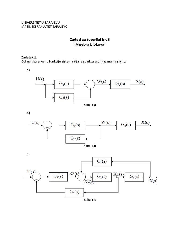 Tut3 - Algebra Blokova - Automatska Regulacija - Masinski Fakultet | PDF
