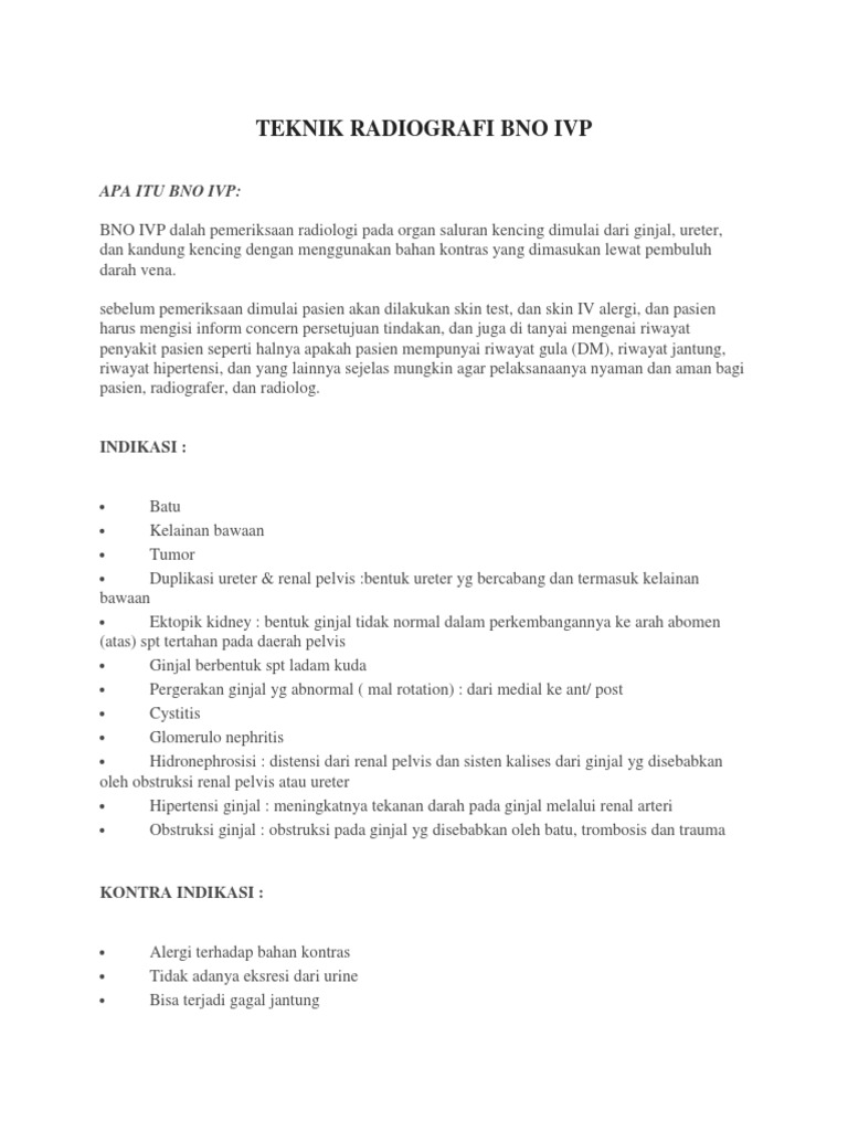 Teknik Radiografi Bno Ivp | PDF