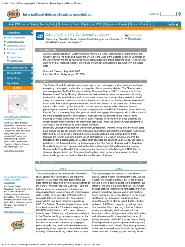 Catholic Church's Contraception Policy | PDF | Catholic Church | Birth ...