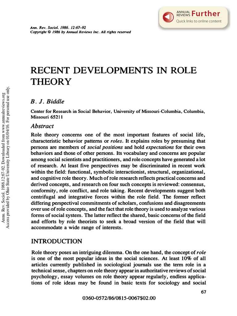 RoleTheory Biddle 1986 | PDF | Social Structure | Sociology