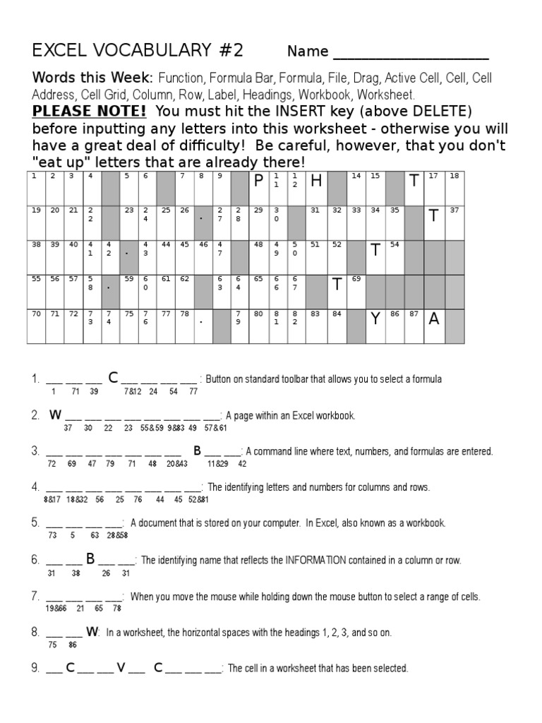 Excel Vocabulary 2 | PDF | Worksheet | Spreadsheet