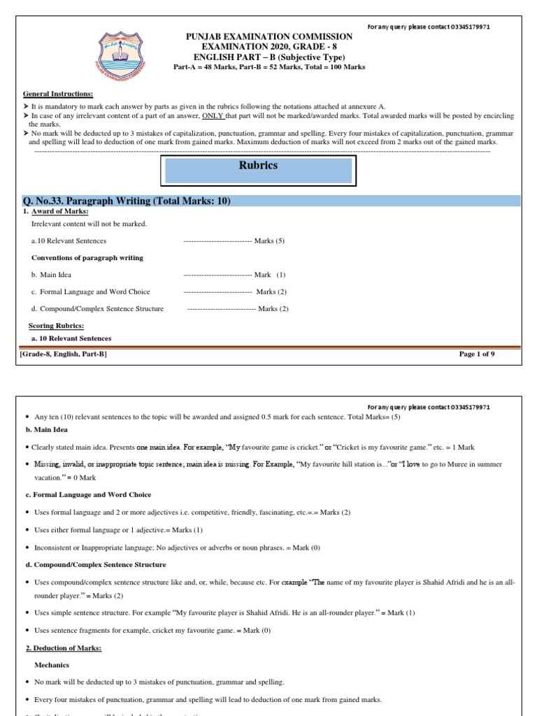 Grade 8 Rubrics ENGLISH | PDF | English Language | Rubric (Academic)