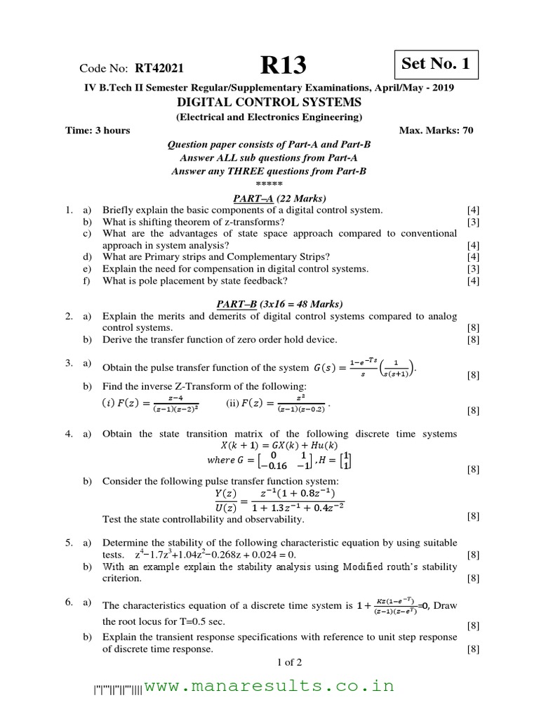 Digital Control Systems Exam: Questions Covering Key Concepts Including ...