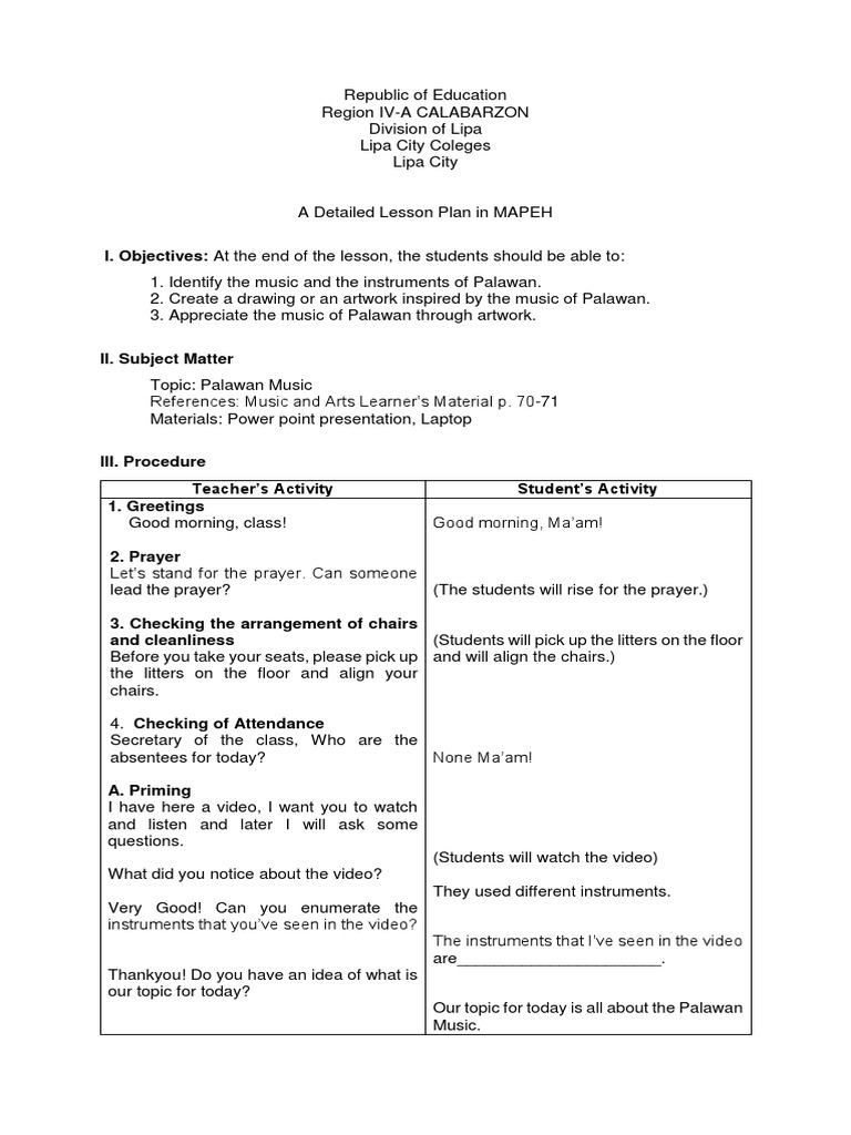 Palawan Lesson Plan | PDF | Entertainment (General)