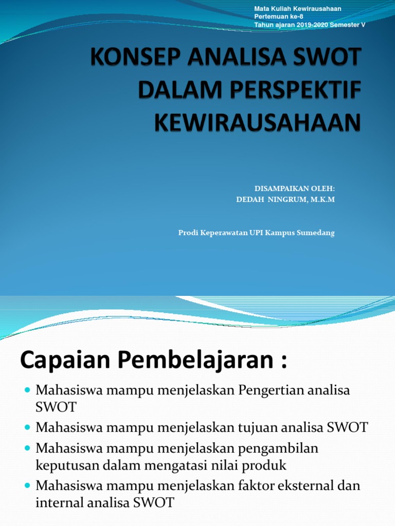 Konsep Analisis SWOT Dalam Persfektif Kewirausahaan | PDF