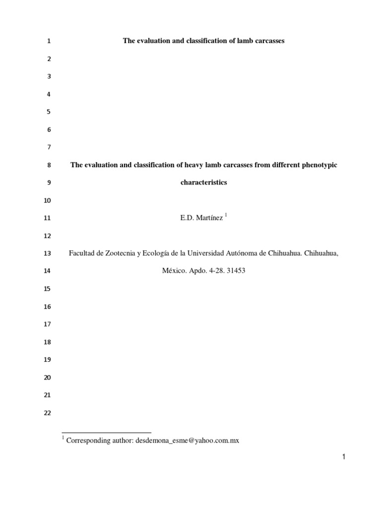 The Evaluation and Classification of Lamb Carcasses From Different ...