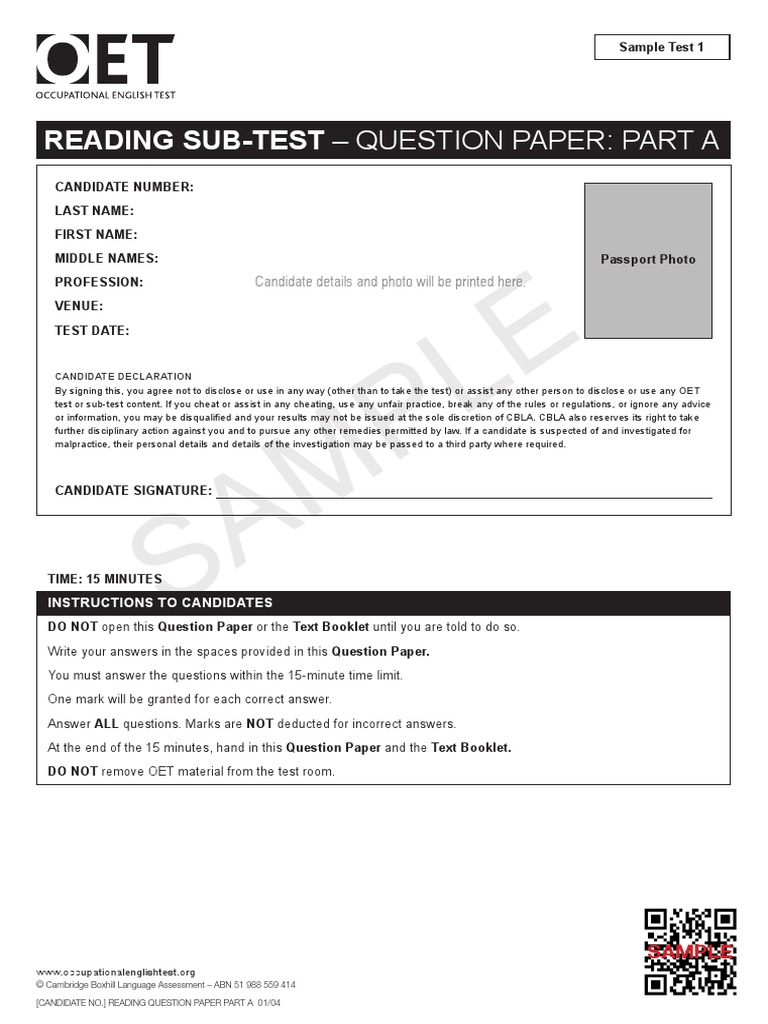 Reading Sample Test 1 Question Paper Part A PDF | PDF | Analgesic ...