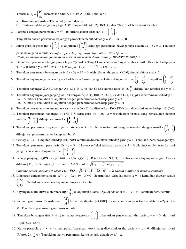 Latihan Soal Transformasi Geometri | PDF