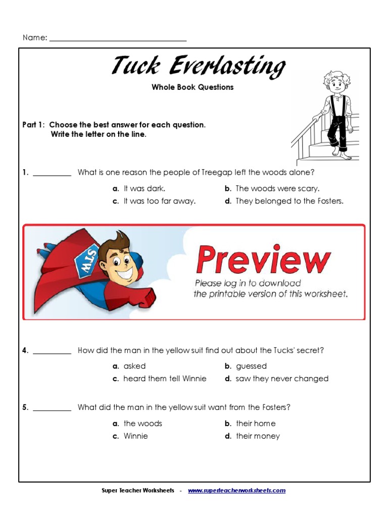 Tuck Everlasting Study Questions and Answers | PDF | Young Adult
