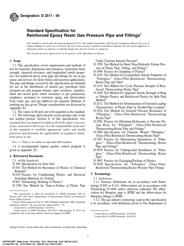 Astm D2517 (2000) | PDF | Fiberglass | Pipe (Fluid Conveyance)
