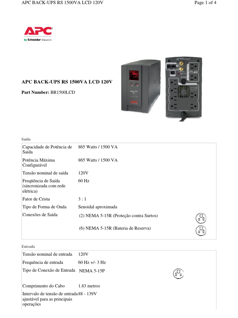 No Break Apc Br1500 LCD | PDF | Visor de cristal líquido | Quantidade