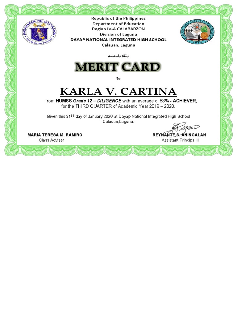 Merit Card Achievers | PDF