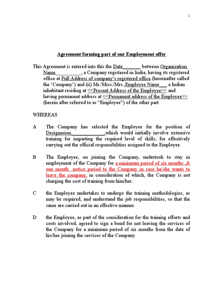 Employment Bond BTW Company and Employer | Download Free PDF ...