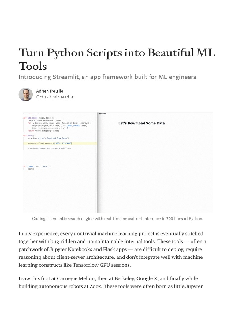 Turn Python Scripts Into Beautiful Ml Tools Towards Data Science Pdf Web Application