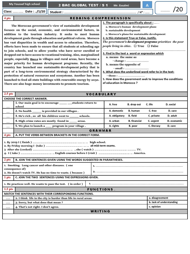 2 Bac 2020 Option 1 | PDF | Sustainability | Morocco