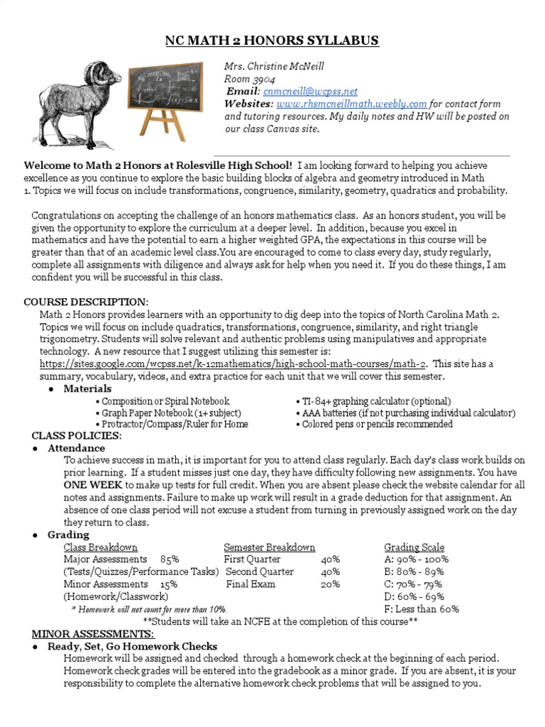 NC Math 2 Honors Syllabus Overview | PDF | Homework | Teaching Mathematics