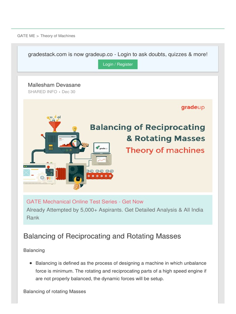 Balancing of Reciprocating and Rotating Masses | PDF | Rotation Around ...