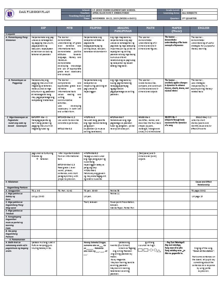 DLL - All Subjects 1 - Q3 - W4 - D1-D5 | PDF