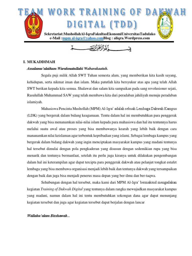 Proposal TTD (Training of Dakwah Digital) | PDF