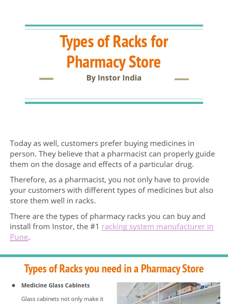 Types of Racks For Pharmacy Store by Instor India | PDF | Pharmacy ...