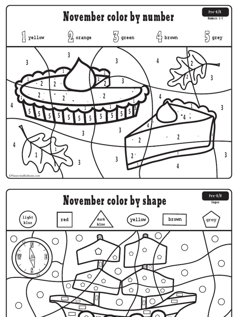 November Color by Number and Shape | PDF | Vision | Color