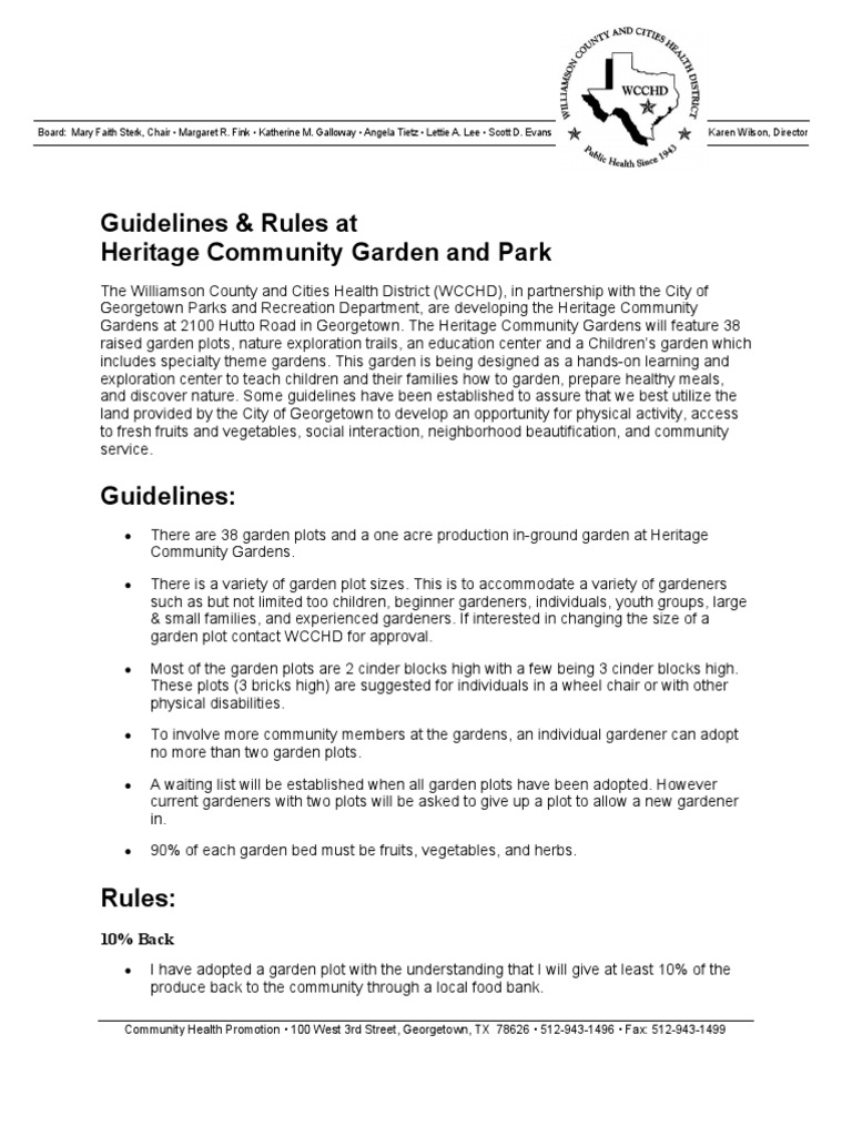 Rules and Guidelines at Heritage Community Garden, Georgetown, Texas ...
