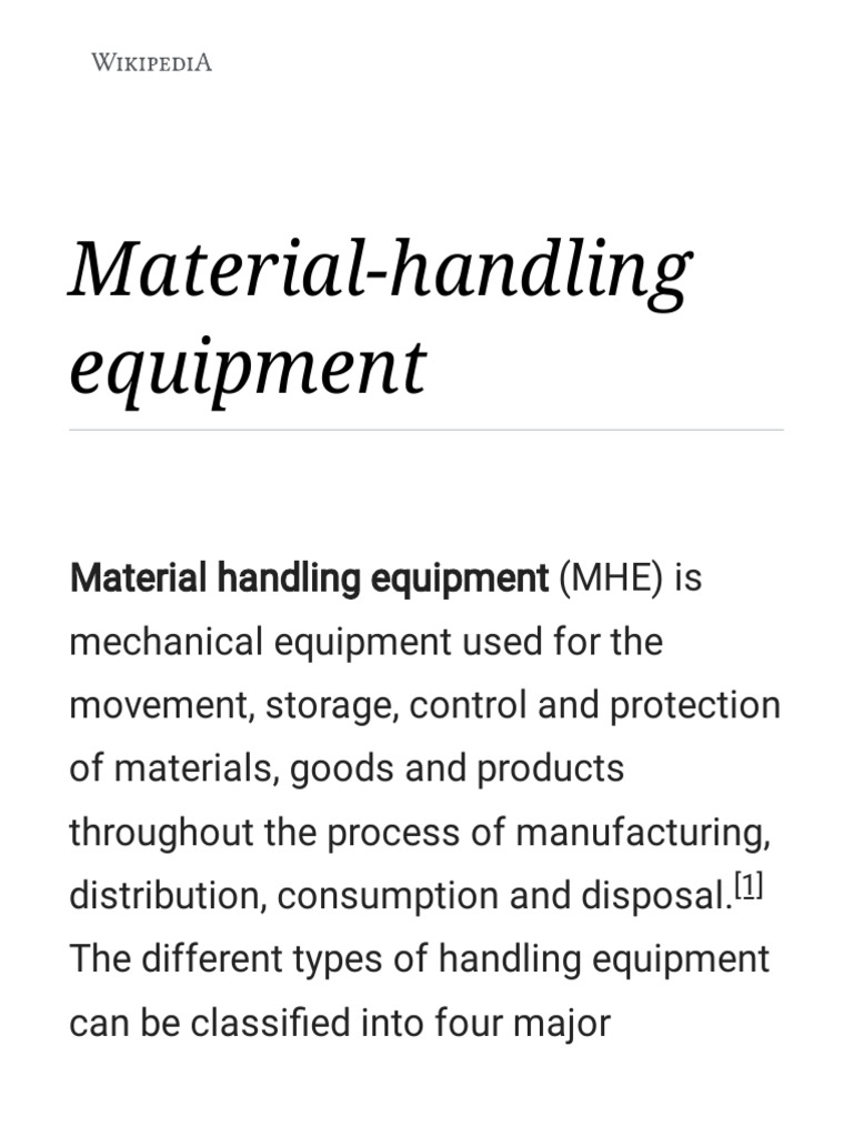 Material-Handling Equipment - Wikipedia PDF | PDF | Logistics | Supply ...