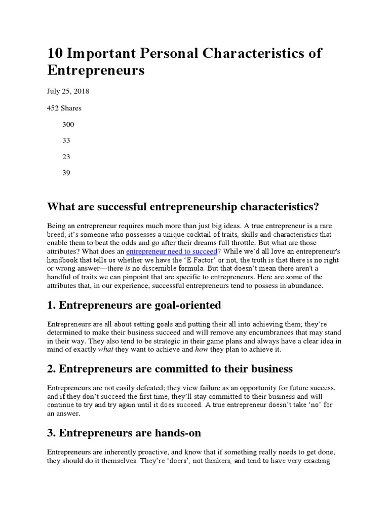 10 Important Personal Characteristics of Entrepreneurs | PDF ...