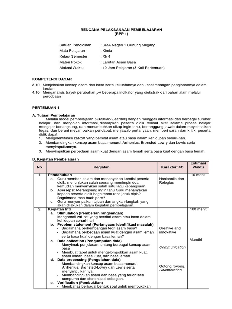 RPP 1 - Asam-Basa | PDF