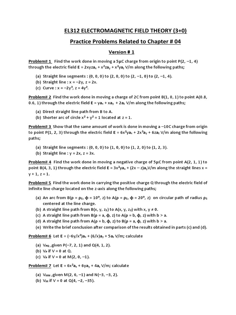 Electromagnetic Field Theory Practice Problems | PDF | Physics ...