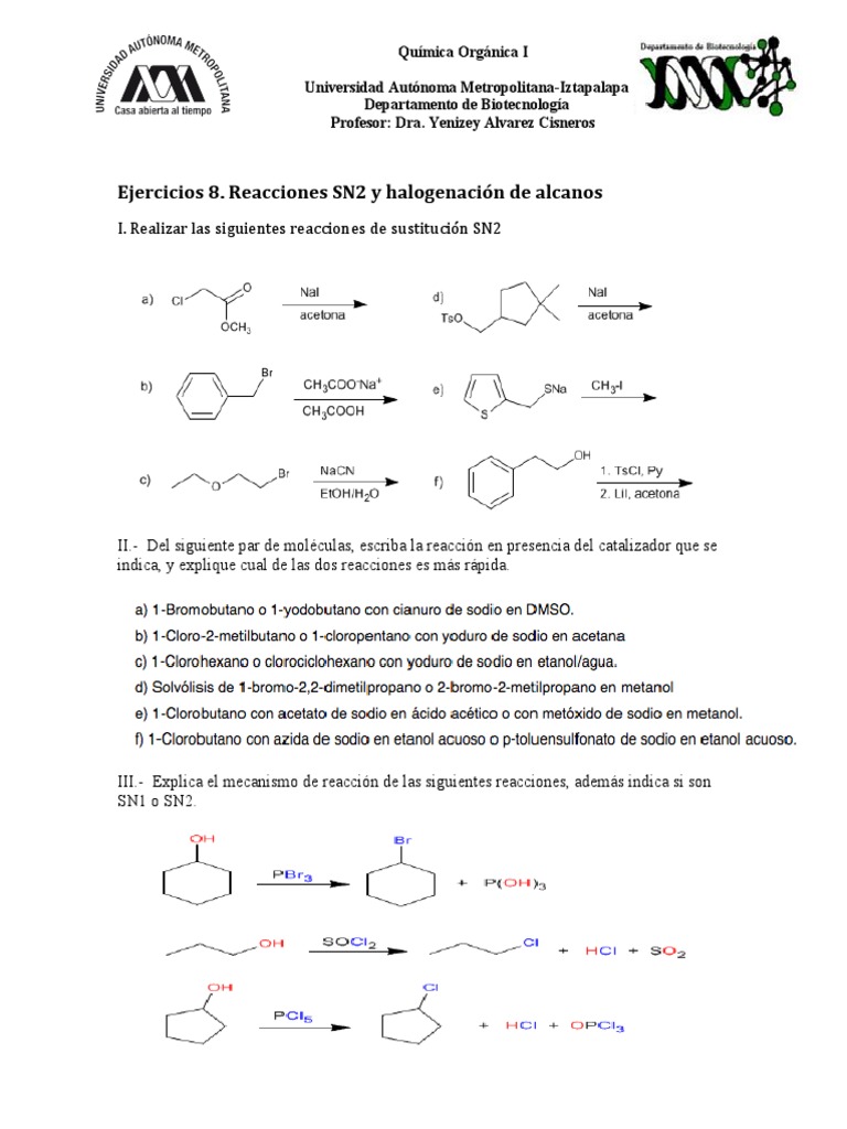 Ejercicios SN2 y Halogenación de Alcanos | PDF | Química Orgánica | Química