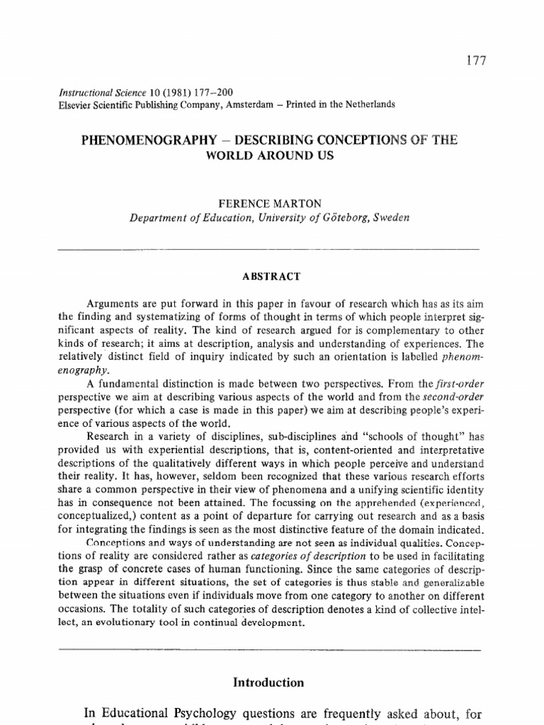 Phenomenography - Describing Conceptions of The World Around Us | PDF ...