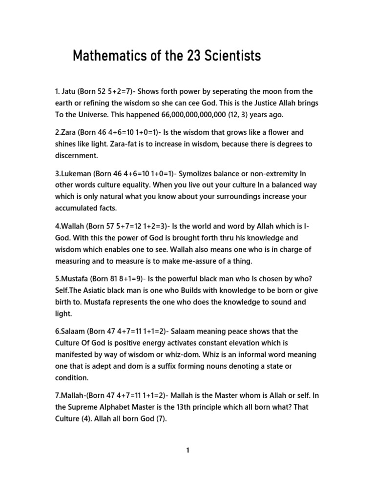 Mathematics of The 23 Scientists | PDF | Religion And Belief