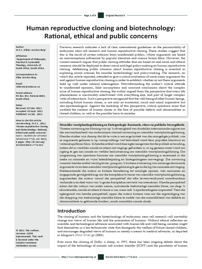 Human Reproductive Cloning and Biotechnology | PDF | Cloning | Reproduction