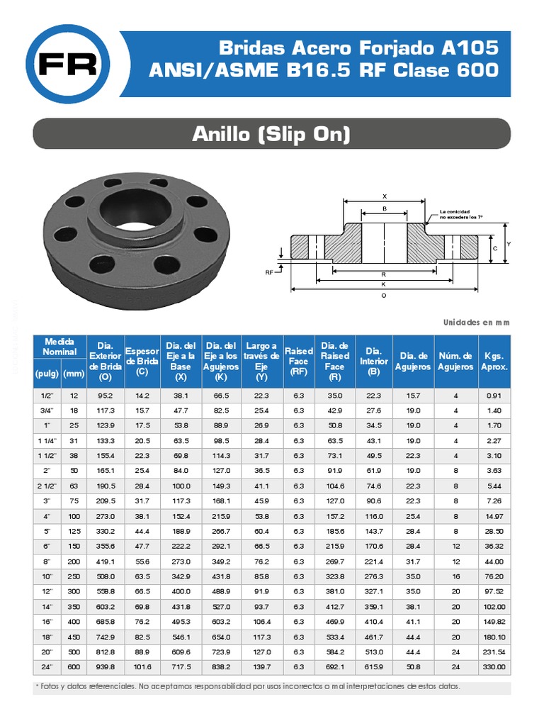 Tabla de Bridas ANSI Clase 600 | PDF | Ingeniería mecánica | Plomería