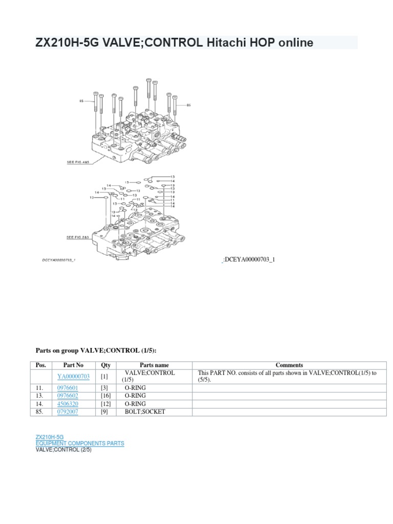 ZX210H-5G Valve Control Complete | PDF | Valve | Screw