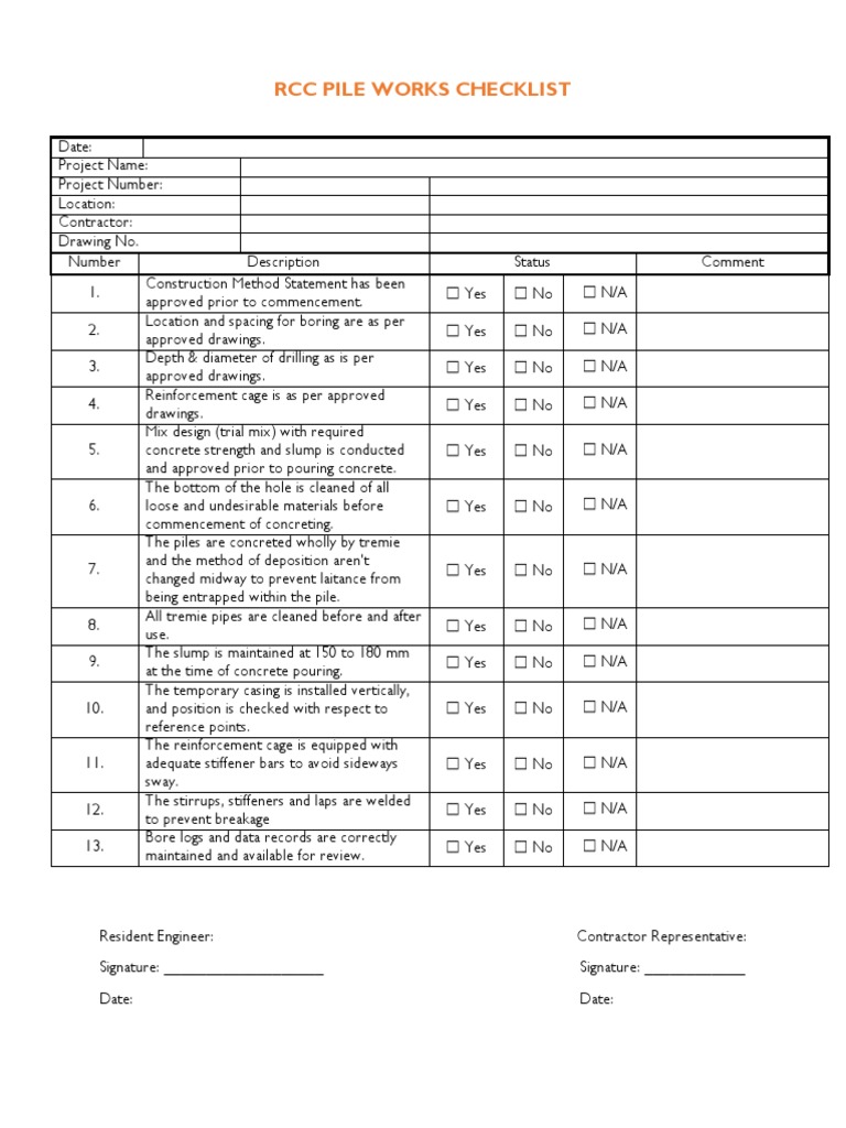 RCC PILE WORKS CHECKLIST | Deep Foundation | Concrete