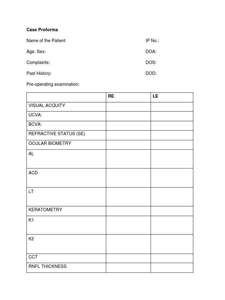Case Proforma | PDF | Ophthalmology | Clinical Medicine